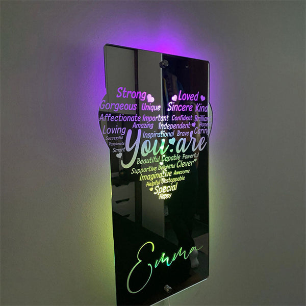 Custom Engraved Affirmation Heart Mirror Light - Dreamy Custom