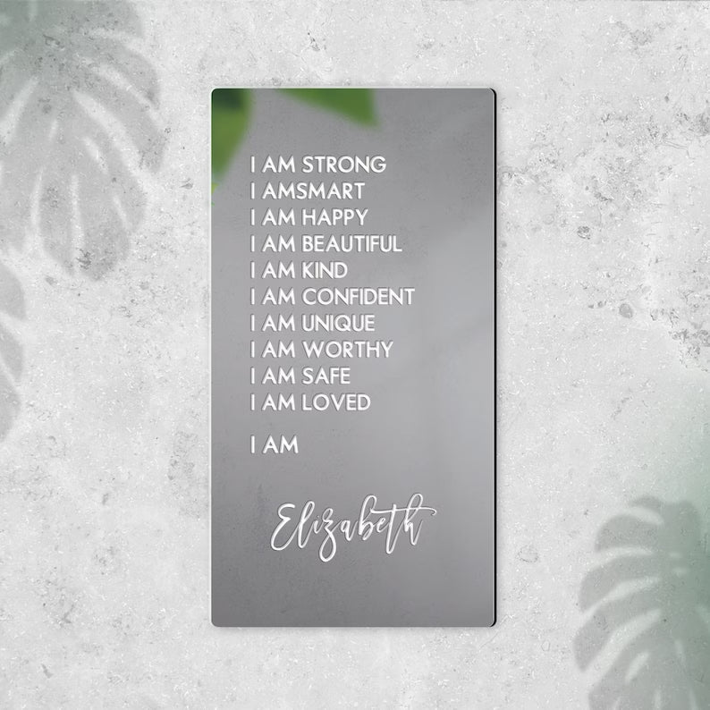 Affirmations Mirror - I Am Mirror Light Up Colorful Bedroom Lamp ...