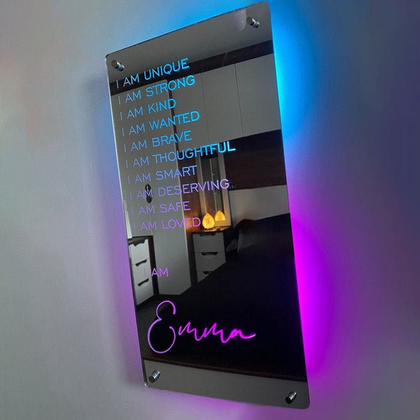 Affirmations Mirror - I Am Mirror Light Up Colorful Bedroom Lamp ...